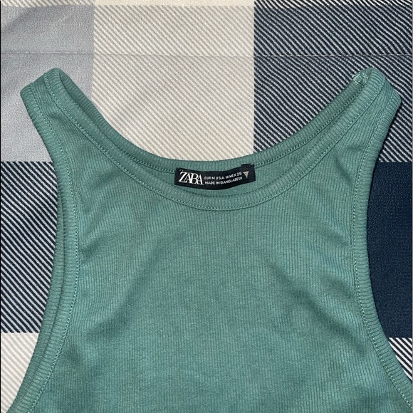 Tops | Green Zara Cropped Tank Top | Poshmark
